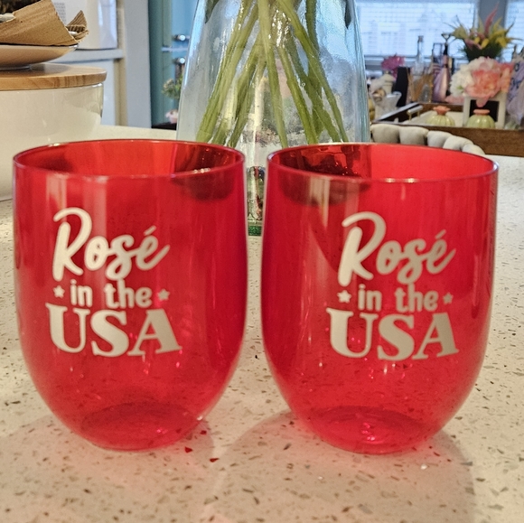 Amscan | Dining | Rose In The Usa Acrylic Wine Glasses Set Of 2 | Poshmark